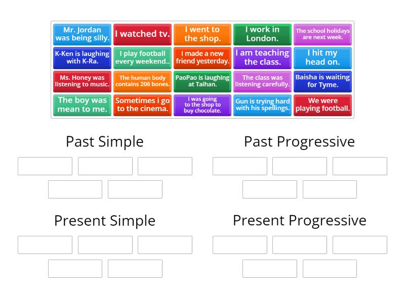 Past progressive/simple & Present progressive/simple tense - Group sort