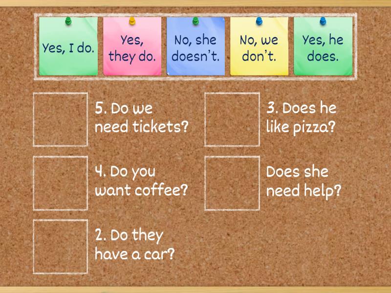 yes/no questions. short answers sesion 6.1 - Match up