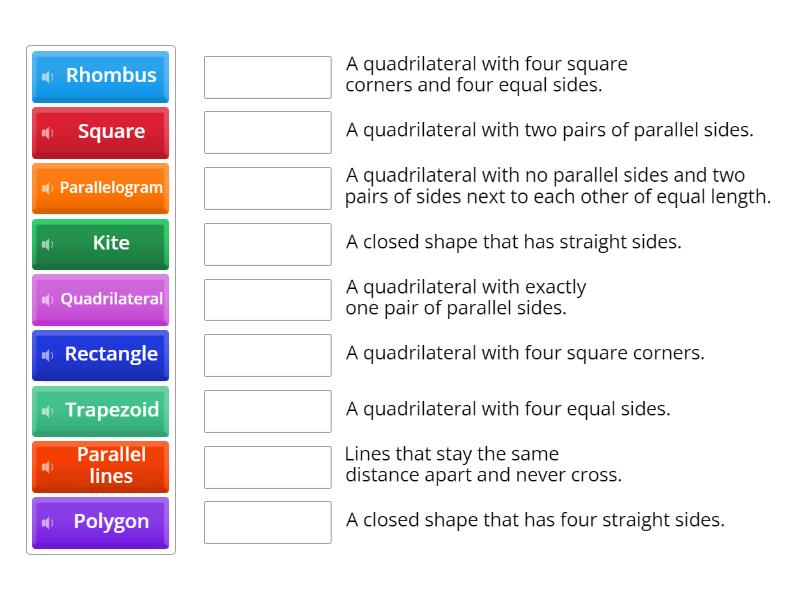 Intro to Quadrilaterals and their Attributes - Match up