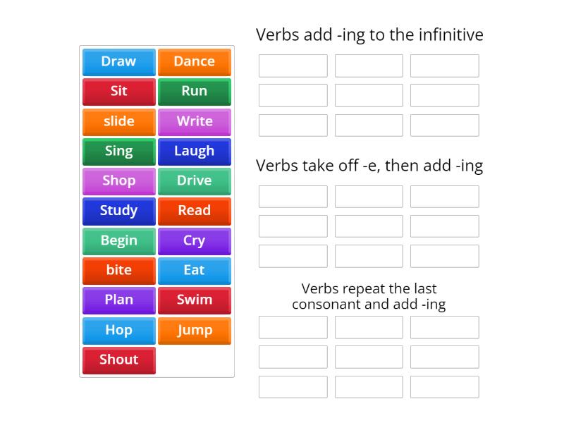 U2 - Verbs (changing into present participle) - Group sort