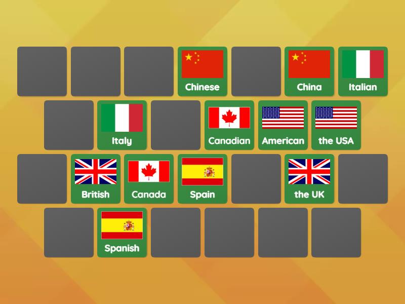 Countries and nationalities - Memory game - Matching pairs