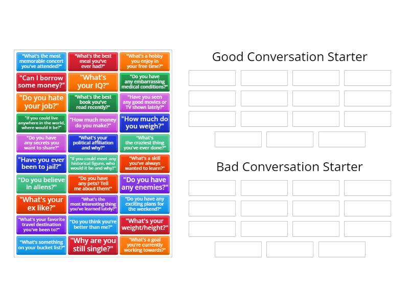 Good and Bad conversation starters - Group sort