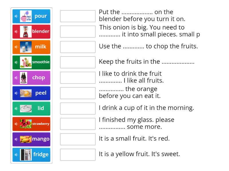 Unit 7 Vocabulary: Making smoothie - Match up