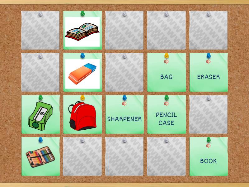 SCHOOL OBJECTS Memory Game - Matching pairs