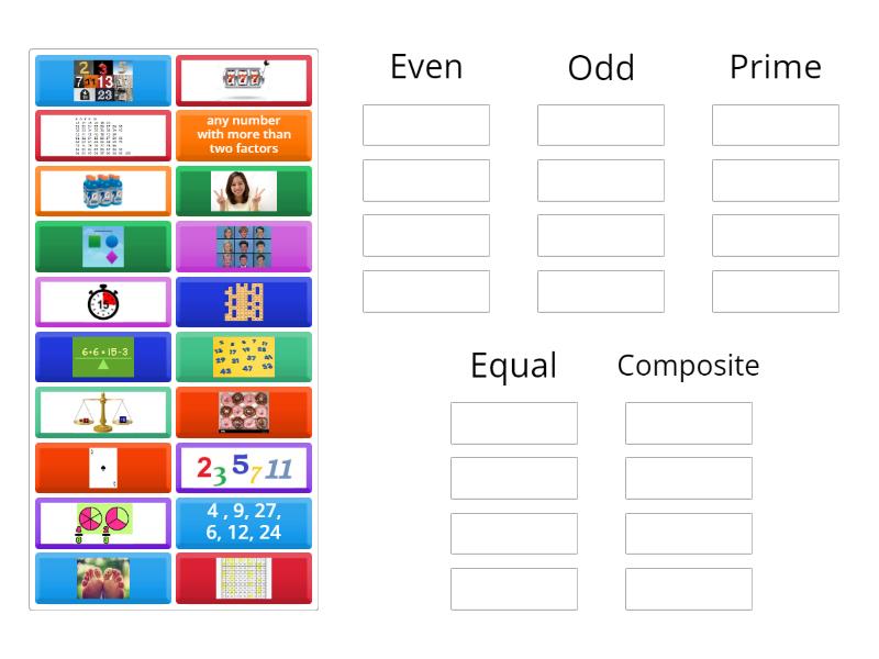 Even, Odd, Prime, Composite - Ordenar por grupo