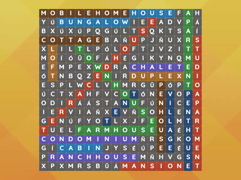 types of houses - Wordsearch