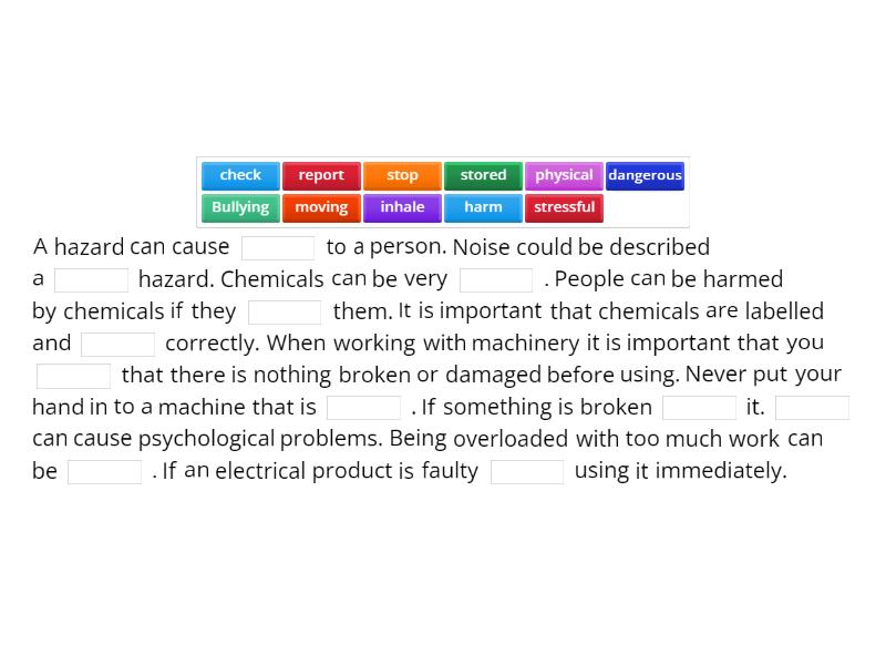 Groups of Hazards - Complete the sentence