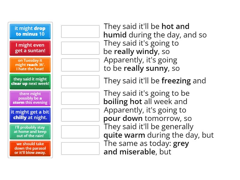 Outcomes weather - Match up