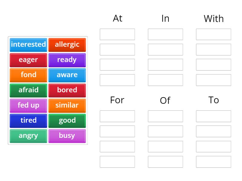 adjective and preposition - Group sort