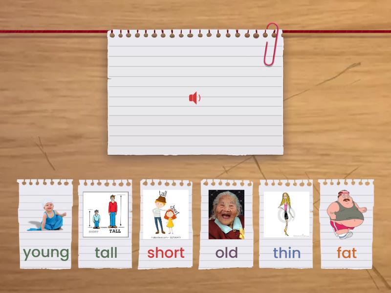 He's tall. vocabulary - Find the match