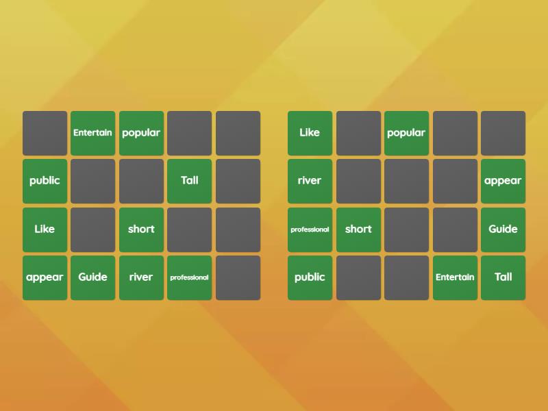 Memory game in English for seventh grade - Matching pairs