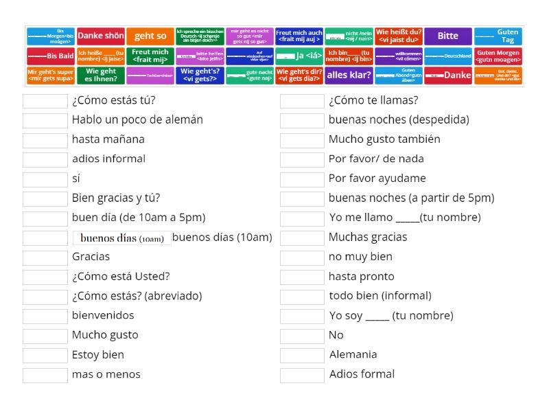 ecadi Lista de frases básicas en alemán - Une las parejas