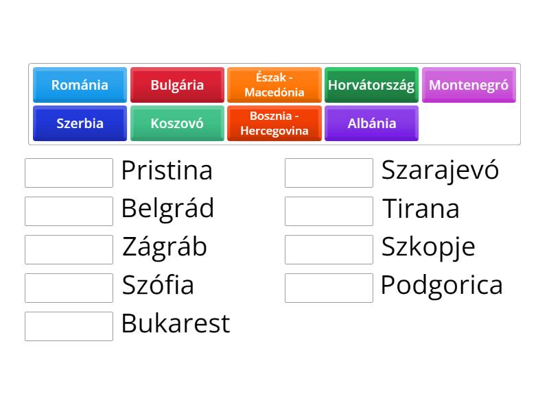 Balkán - félsziget országai,fővárosai ( Mf 123.o.2. ) - Match up