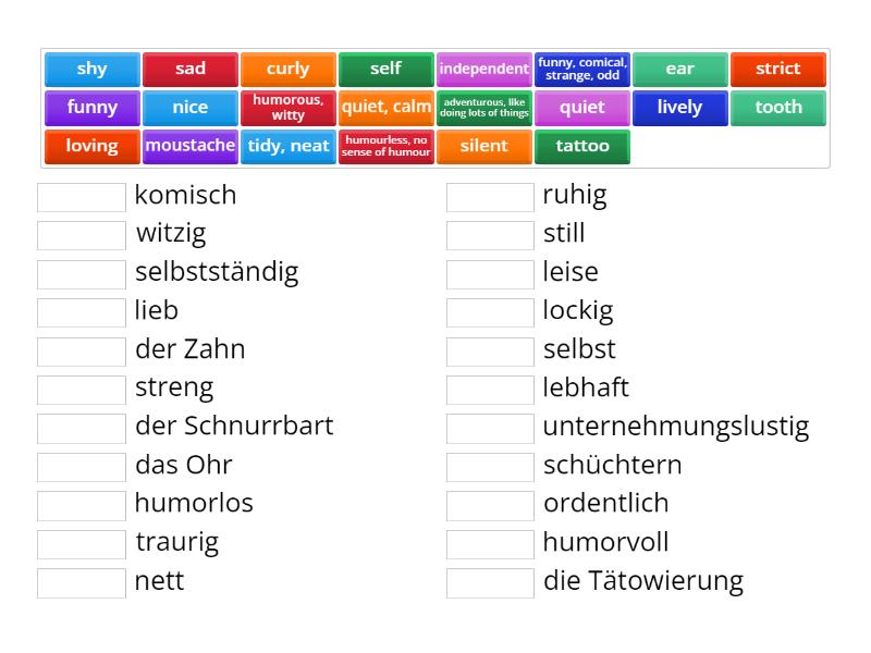 GCSE German AQA family - describing people (2) - Match up