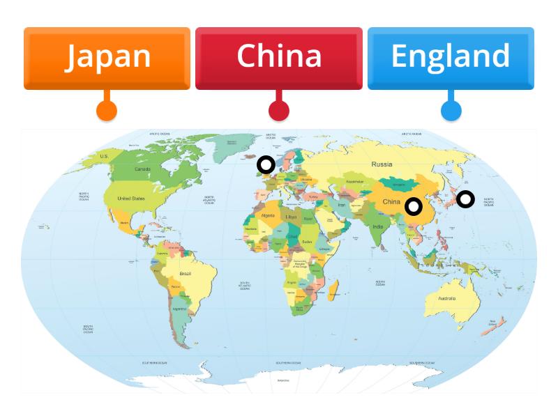 Map - England, China, Japan - Labelled diagram