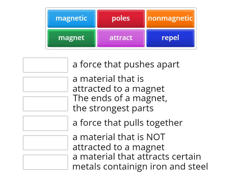 Magnets Test Vocabulary - Match up