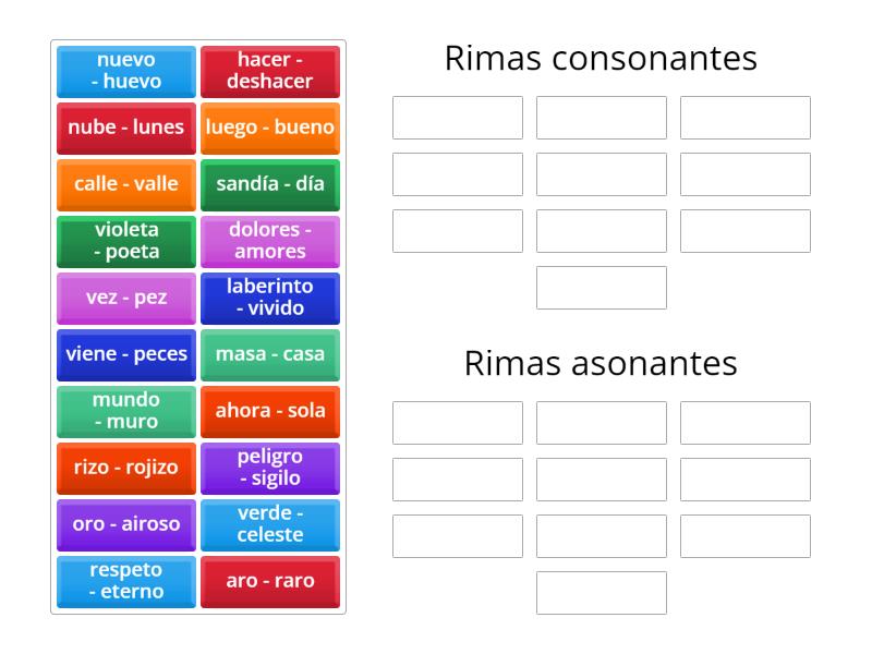 Rimas consonantes y asonantes (Alan, José y Kei) - Group sort