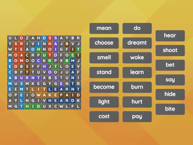 Simple past - Irregular verbs (groups 5-9) - Wordsearch