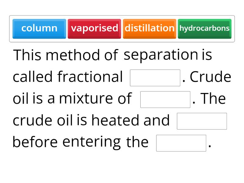 Fractional distillation of crude oil KS4 - Complete the sentence
