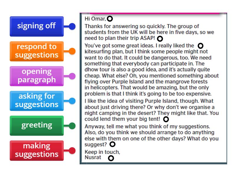 Writing an email (Responding to a friend)- exercise (B) - Labelled diagram
