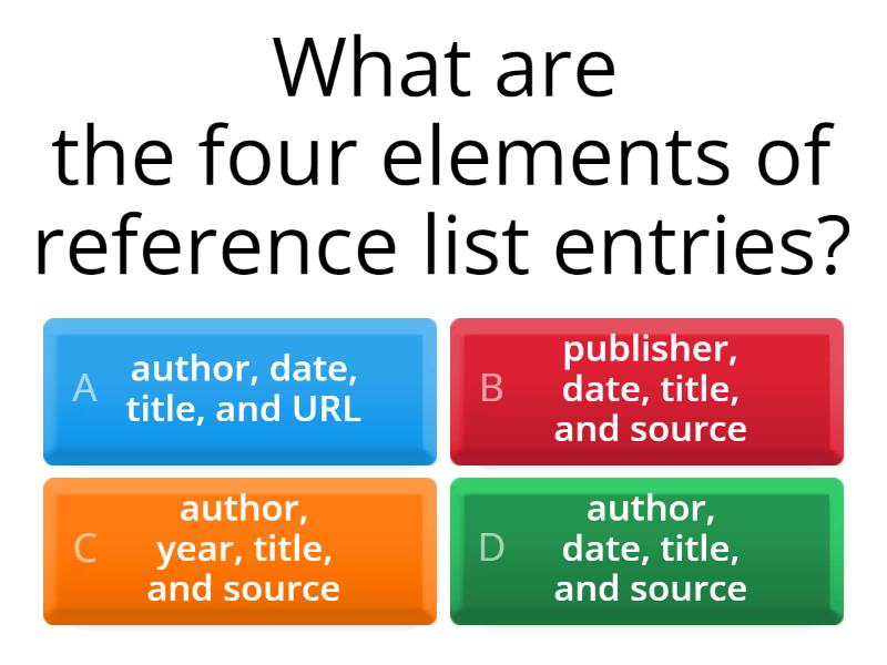 APA Reference List, In-text Reference and Direct Quotation Practice - Quiz
