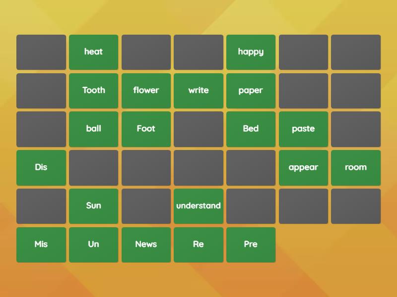 Compound words, Prefixes, Suffixes - Matching pairs
