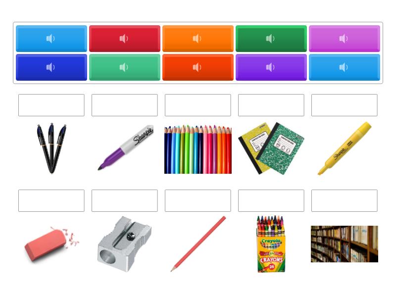 School objects. - Match up