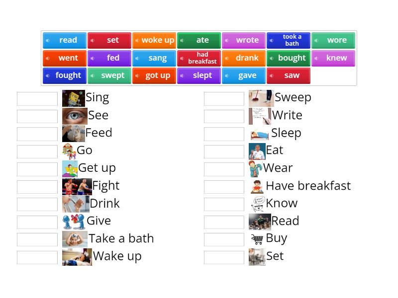Irregular verbs in past Sets 1 and 2 - Match up