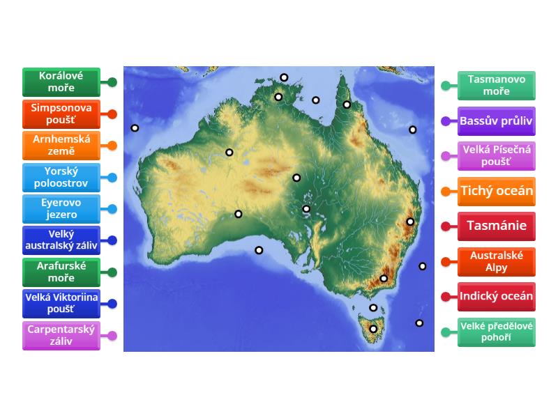 slepá mapa Austrálie - Označený diagram