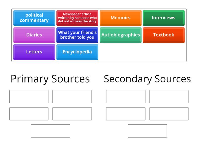 Primary and Secondary Sources - Group sort