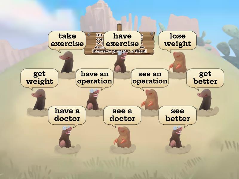 Me6a English - Think 2 Unit 10: Illness Collocations - Whack-a-mole