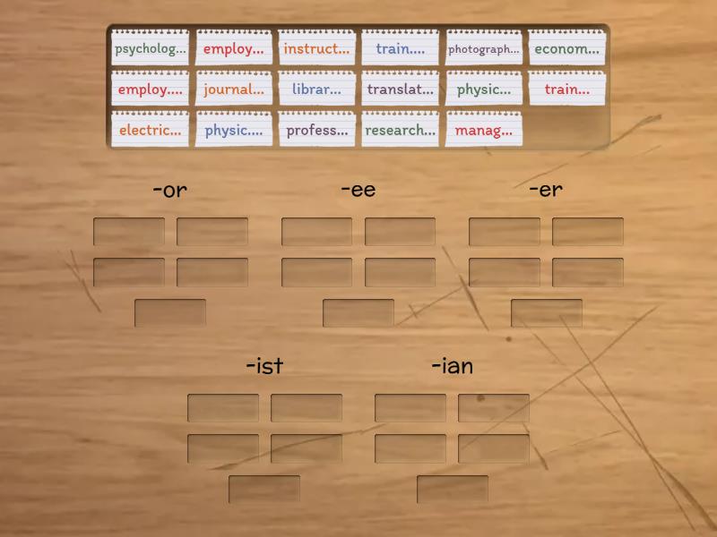 Noun Suffixes - Unit 5 - Group sort