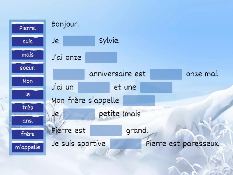 French Je me presente WAGOLL gapfill - Complete the sentence