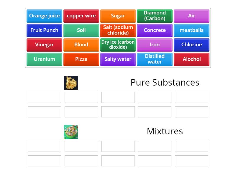 Grade 8 A Pure Substances vs. Mixtures - Group sort