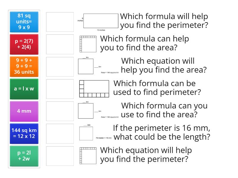 Area and Perimeter Formulas - Match up