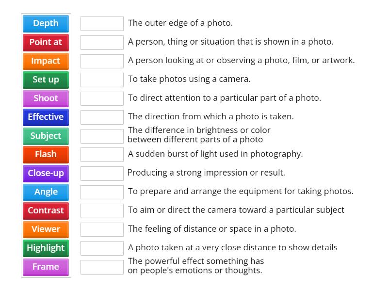 Photography Vocabulary - Match up