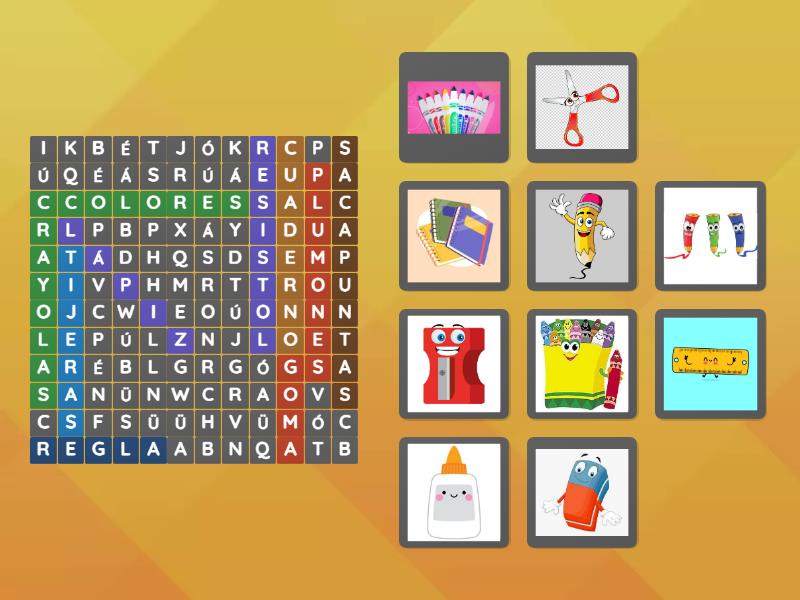 Utiles escolares - Sopa de letras