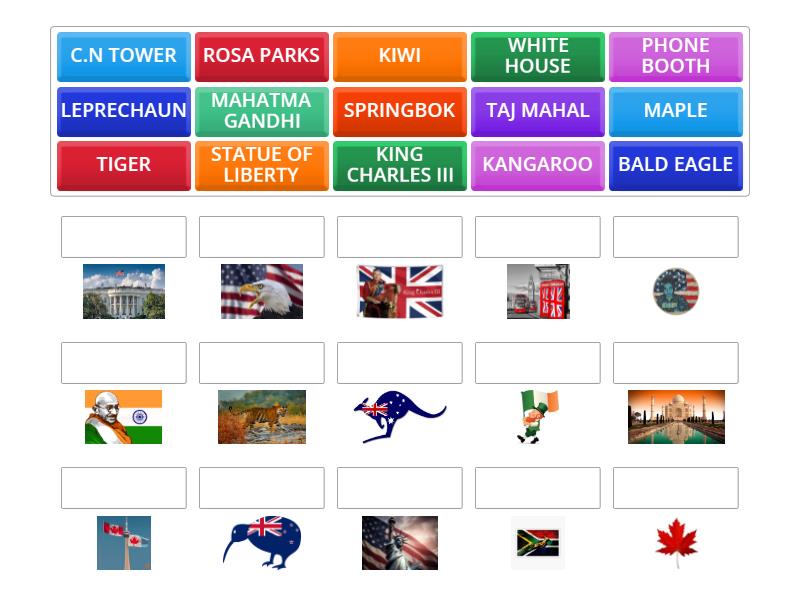 ENGLISH SPEAKING COUNTRIES SYMBOLS - Match up