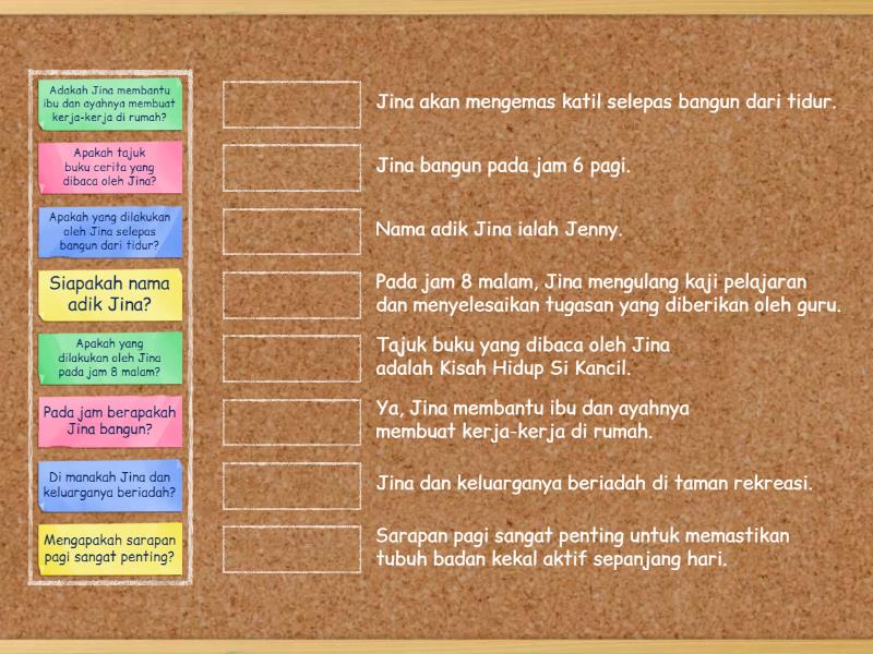 Pilih ayat tanya yang sesuai berdasarkan jawapan yang diberikan. - Match up