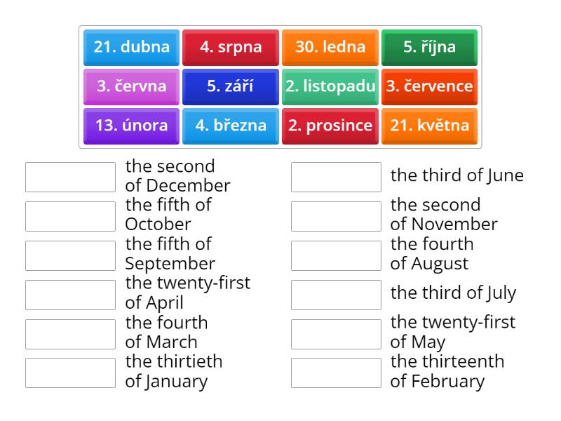 English dates - Match up
