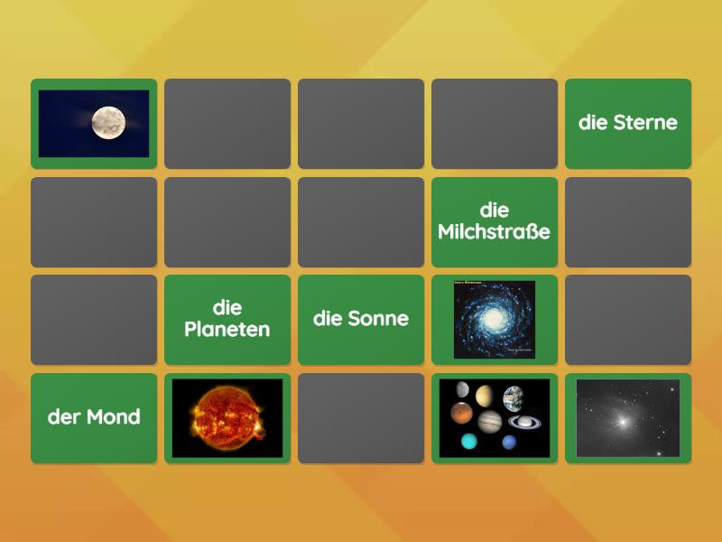 Planeten und Sterne - Wortschatz 1 - Matching pairs