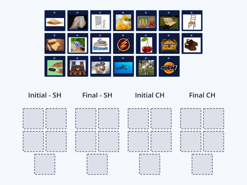 Initial and final digraphs SH and CH words - Ordenar por grupo