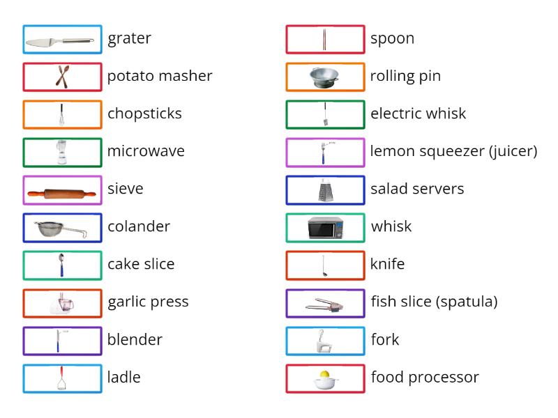 VBFEH: Vocabulary (Kitchen utensils) - Unscramble