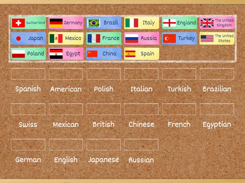 Countries and nationalities Elementary - Match up