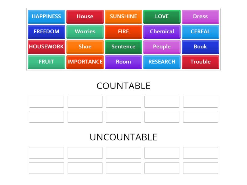 G-3 EXPRESSIONS OF QUANTITY COUNTABLE-UNCOUNTABLE - Group sort