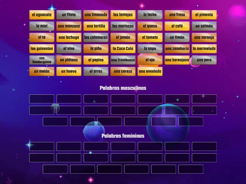 Comer y beber masculino o feminino? - Group sort