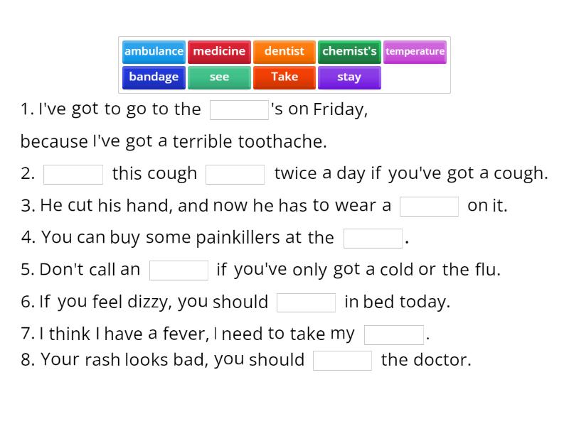 Health vocabulary - Complete the sentence