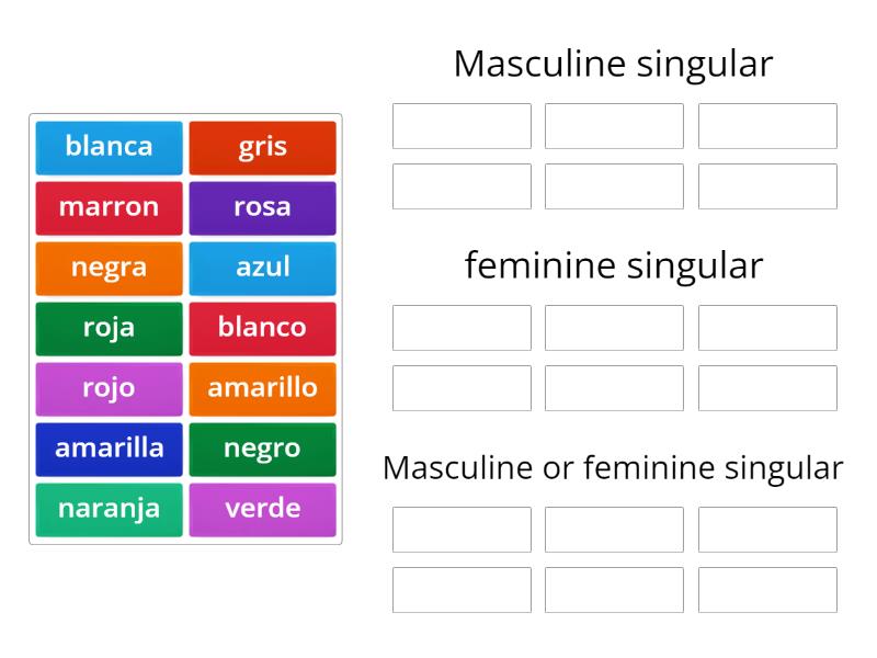 Adjectival agreement - colours (singular only) - Group sort