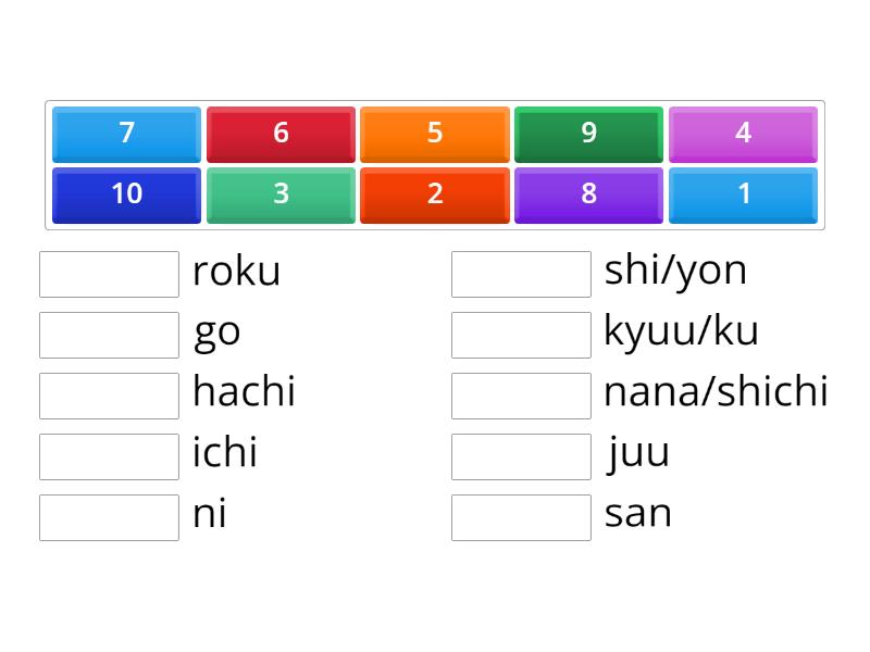 Numbers 1-10 - Japanese words - Match up