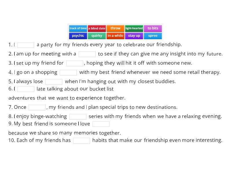 a Friend Bucket List class activity - Complete the sentence
